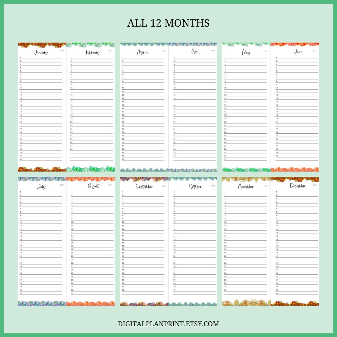 2023 Perpetual Calendar, Printable ,seamless Design ,PDF, Letter Size ...