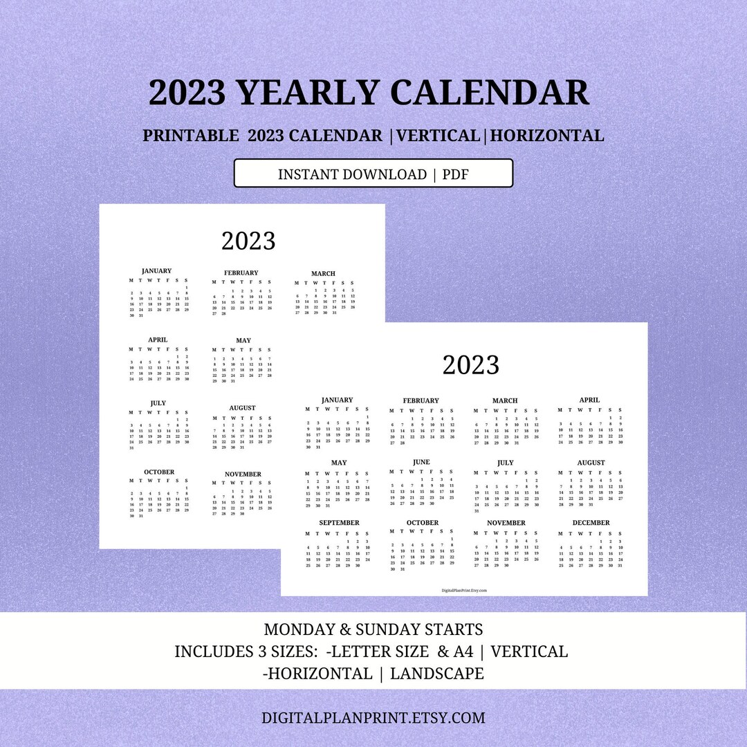 2023 Yearly Calendar,printable, Simple,black Color, One Page Calendar ...