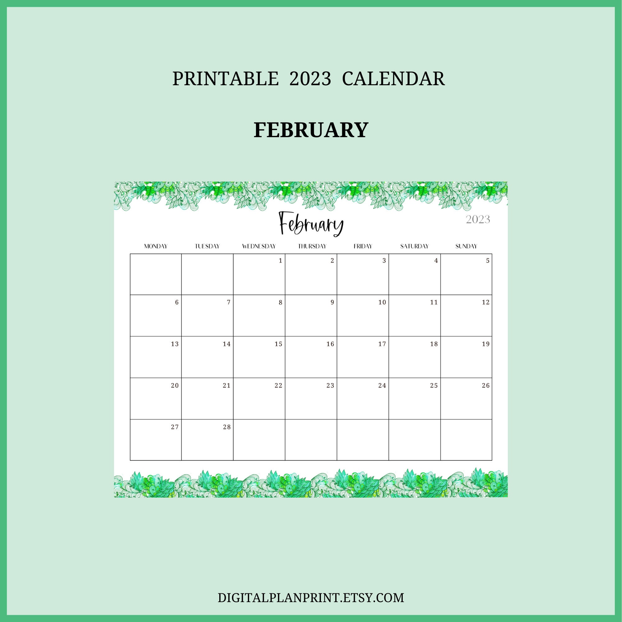 2023 Monthly Calendar,printable, Seamless Pattern Design,pdf,horizontal ...