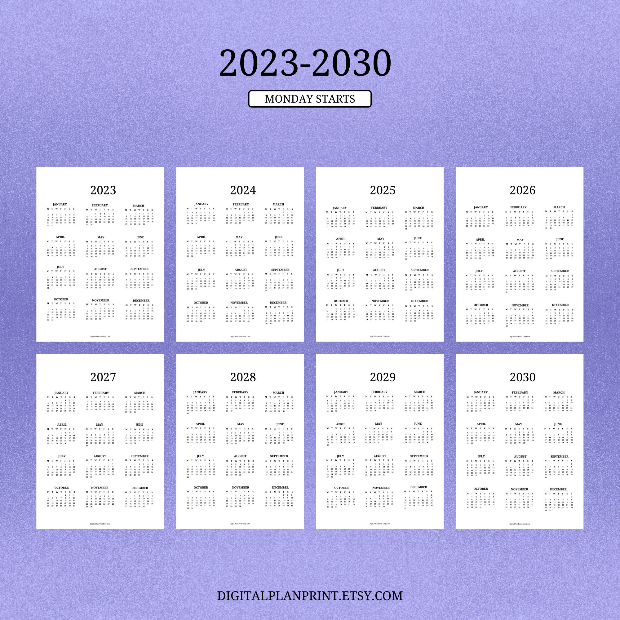 2023-2030 Year Calendars Printable, Yearly Calendar,black,one Page ...