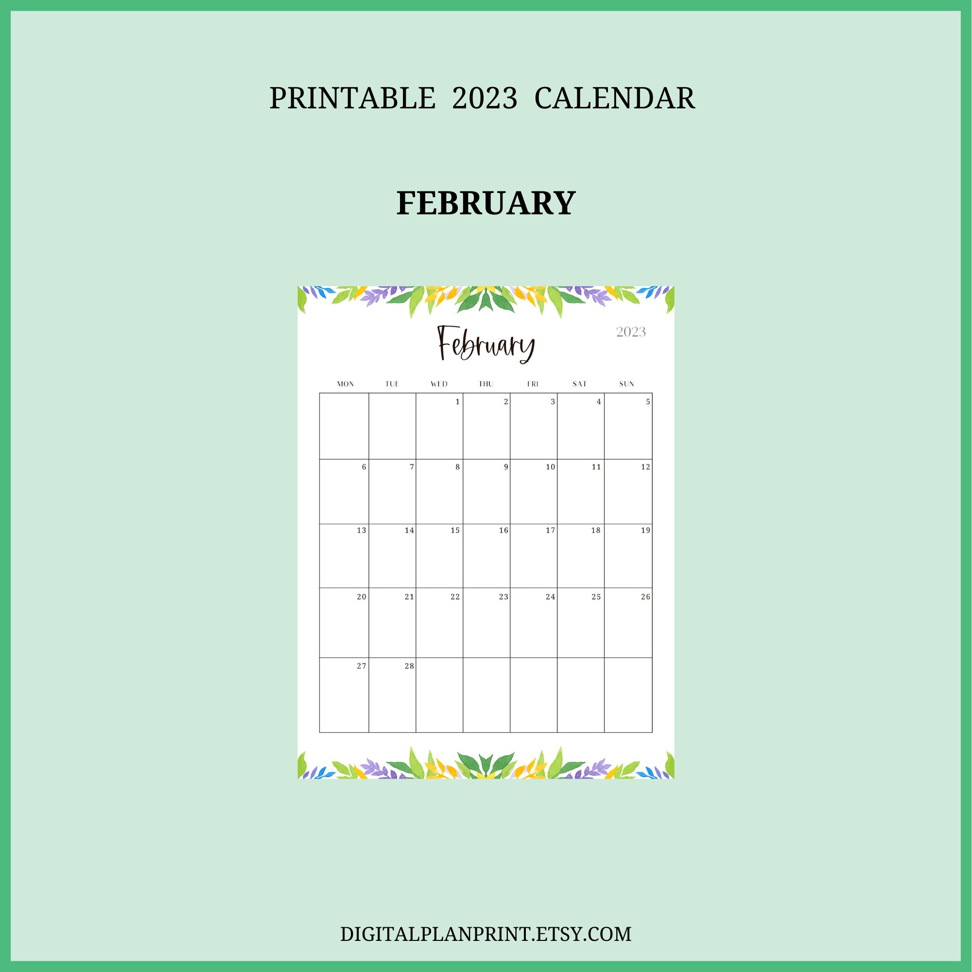 2023 Monthly Calendar, Printable , Floral Design ,PDF, Letter Size /A4 ...