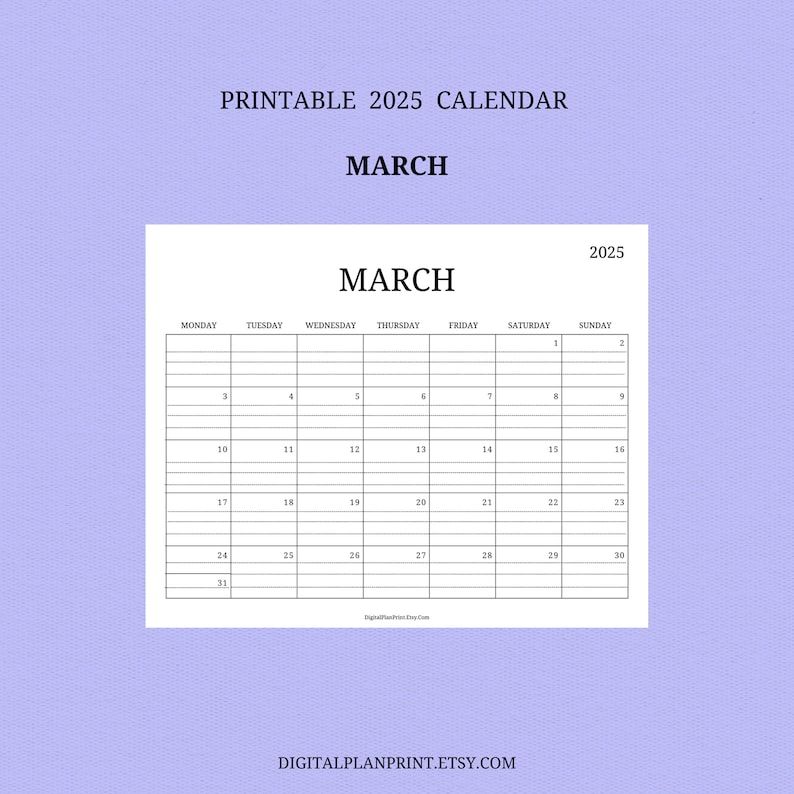 2025 Monthly Calendar,printable,minimalist Style -black Color Design ...