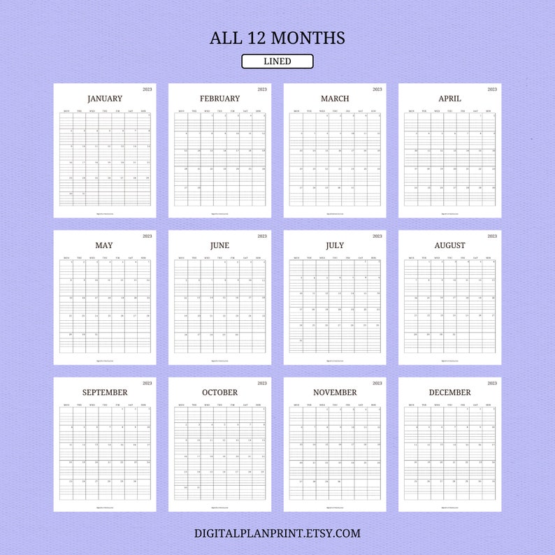 2023 Monthly Calendar, Printable ,minimalist Black Style,pdf, Letter ...