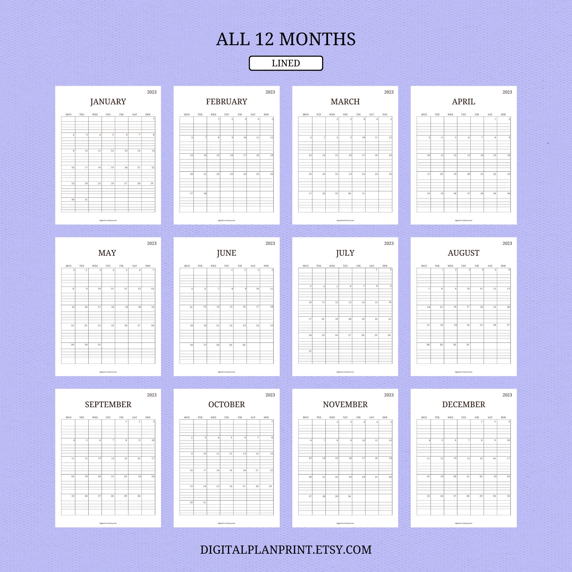 2023 Monthly Calendar, Printable ,minimalist Black Style,pdf, Letter ...