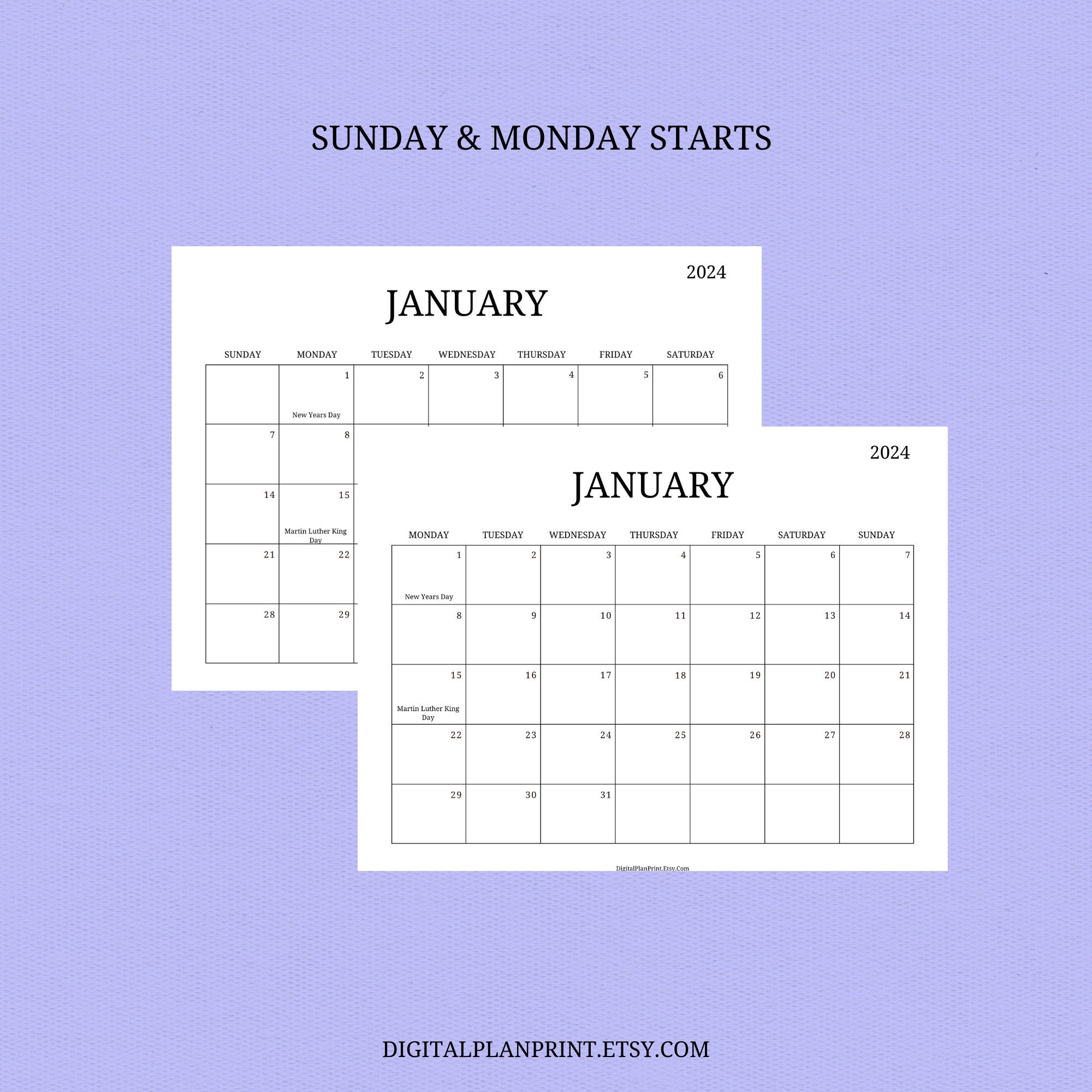 2024 Monthly Calendar With Holidays,printable,simple Black Color Design ...