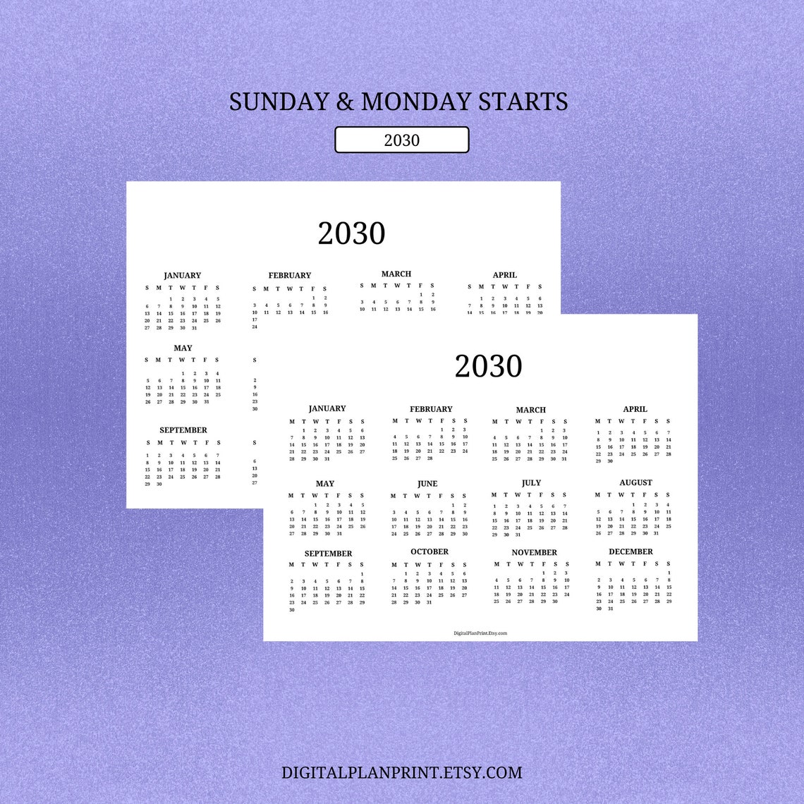 2023-2030 Year Calendars printable Yearly Calendar Black - Etsy