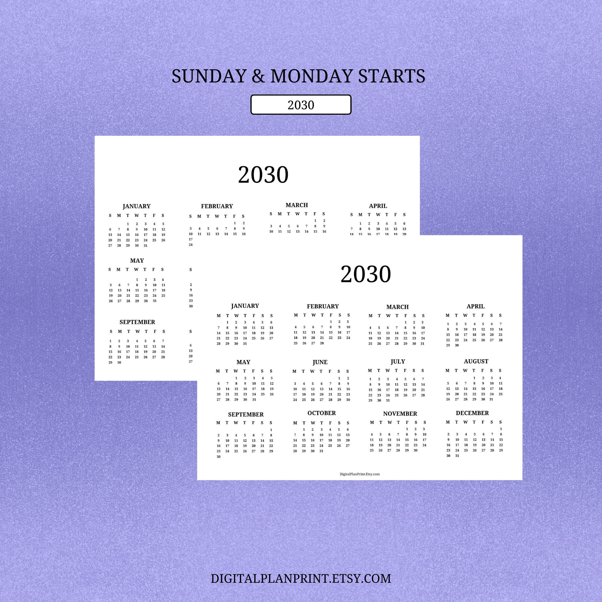 2023-2030 Year Calendars ,printable, Yearly Calendar, Black Color, One ...