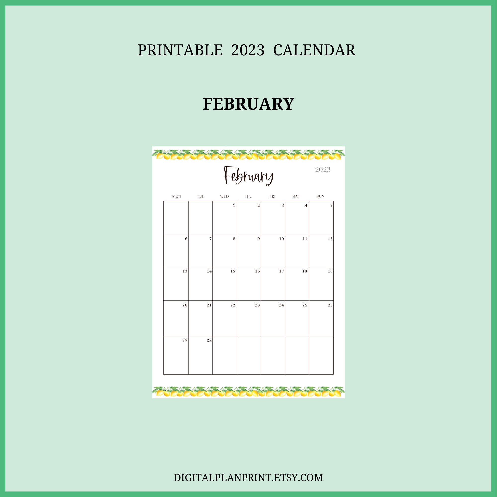 2023 Monthly Calendar, Printable , Lemon Pattern ,PDF, Letter Size /A4 ...
