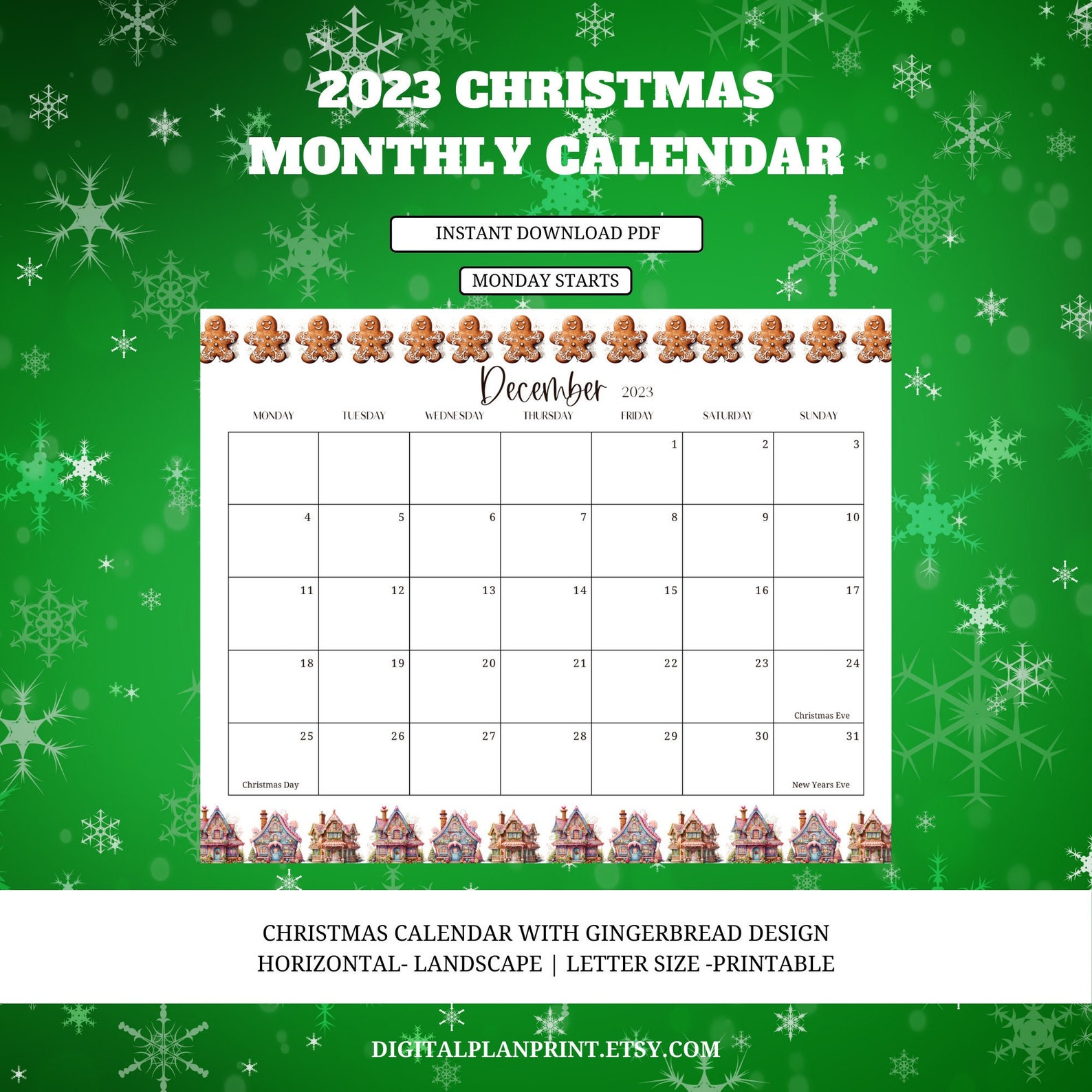 Printable December Calendar 2023, Christmas Calendar, Holiday Calendar ...