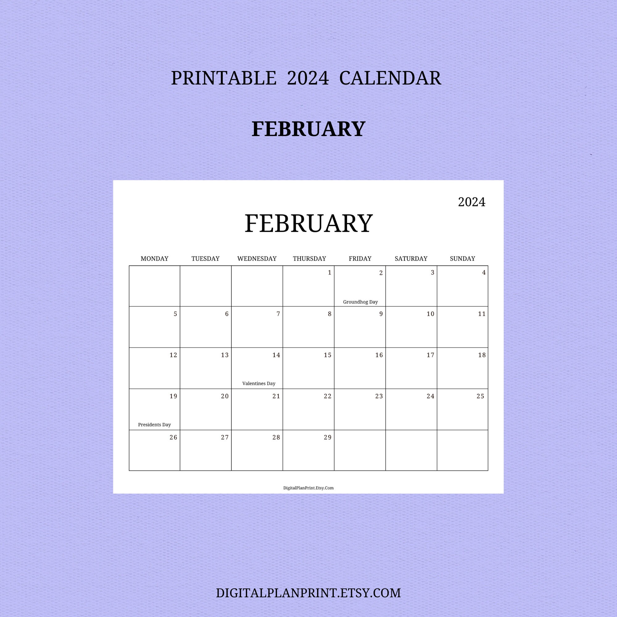 2024 Monthly Calendar With Holidays,printable,simple Black Color Design ...