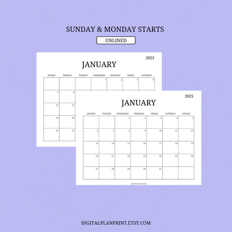 2025 Monthly Calendar,printable,minimalist Style -black Color Design ...