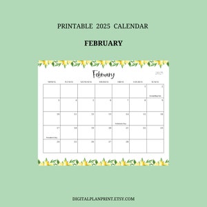 2025 Monthly Calendar With Holidays,printable,lemon Print Design,pdf ...