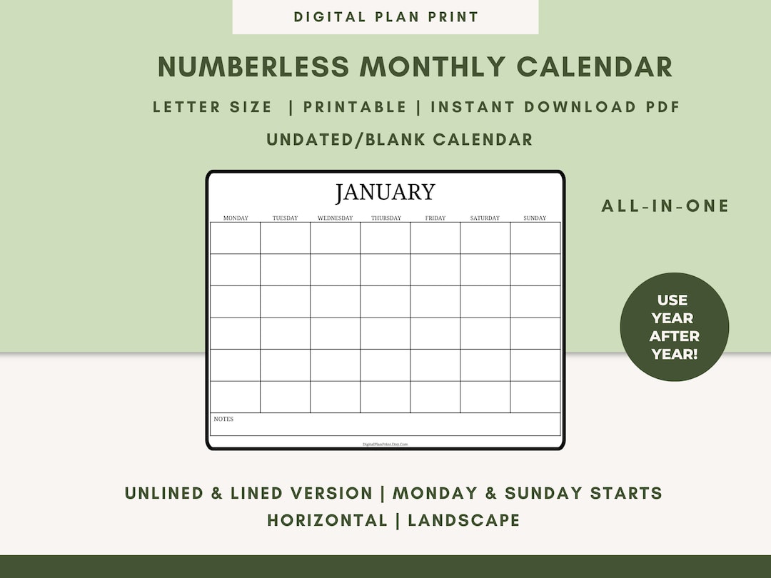 Calendario mensual sin números, Calendario mensual en blanco ...