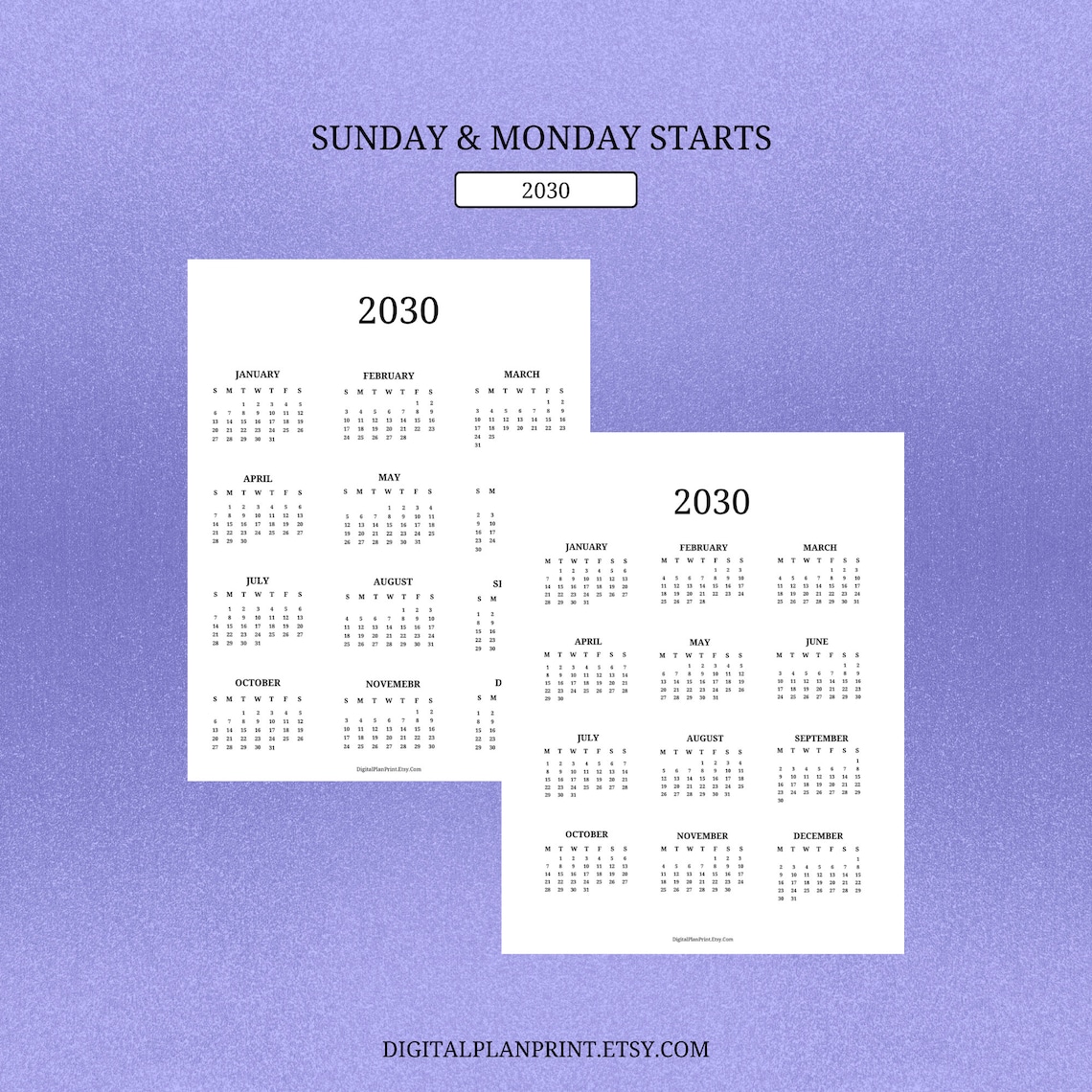 2023-2030 Year Calendars Printable, Yearly Calendar,black,one Page ...