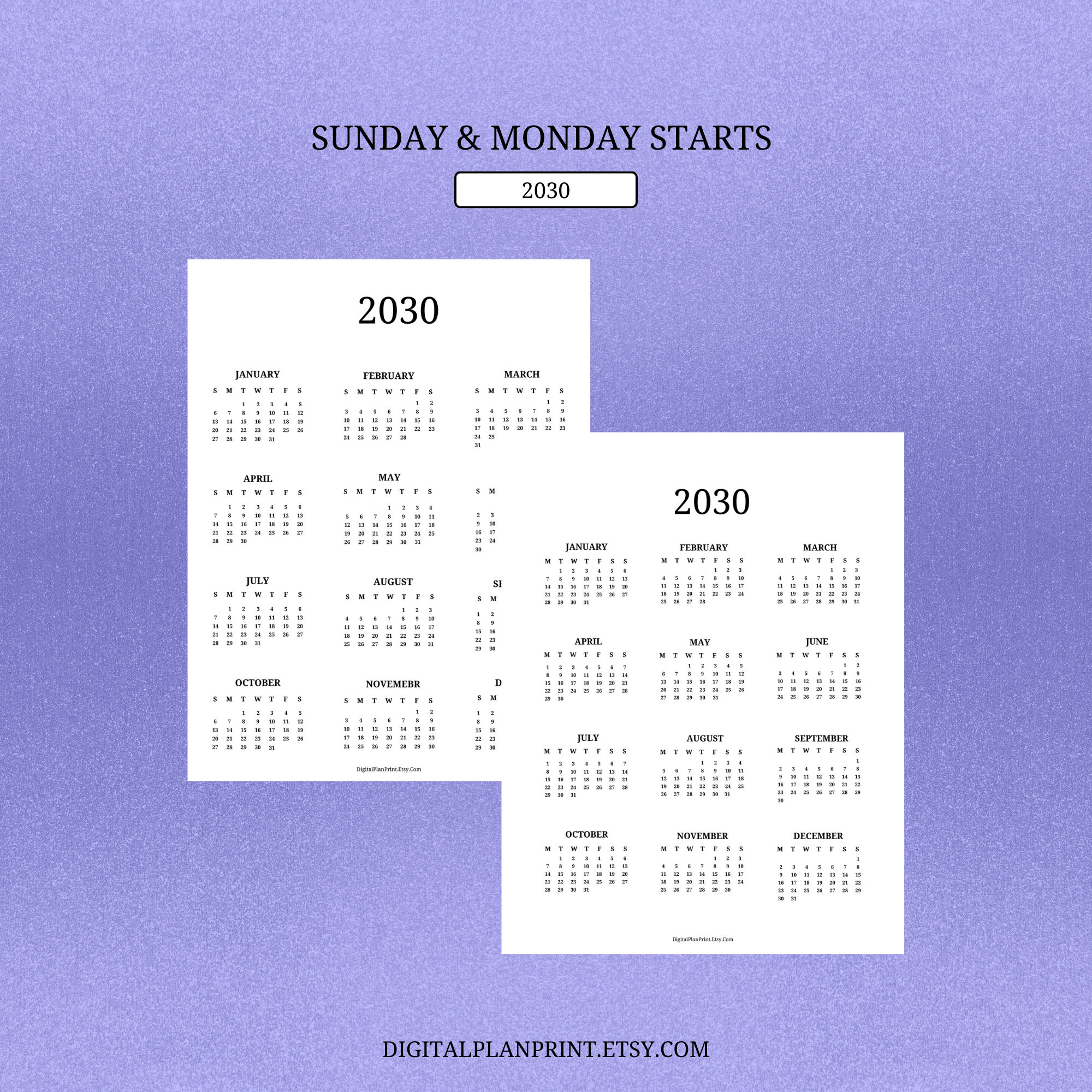 2023-2030 Year Calendars Printable, Yearly Calendar,black,one Page ...