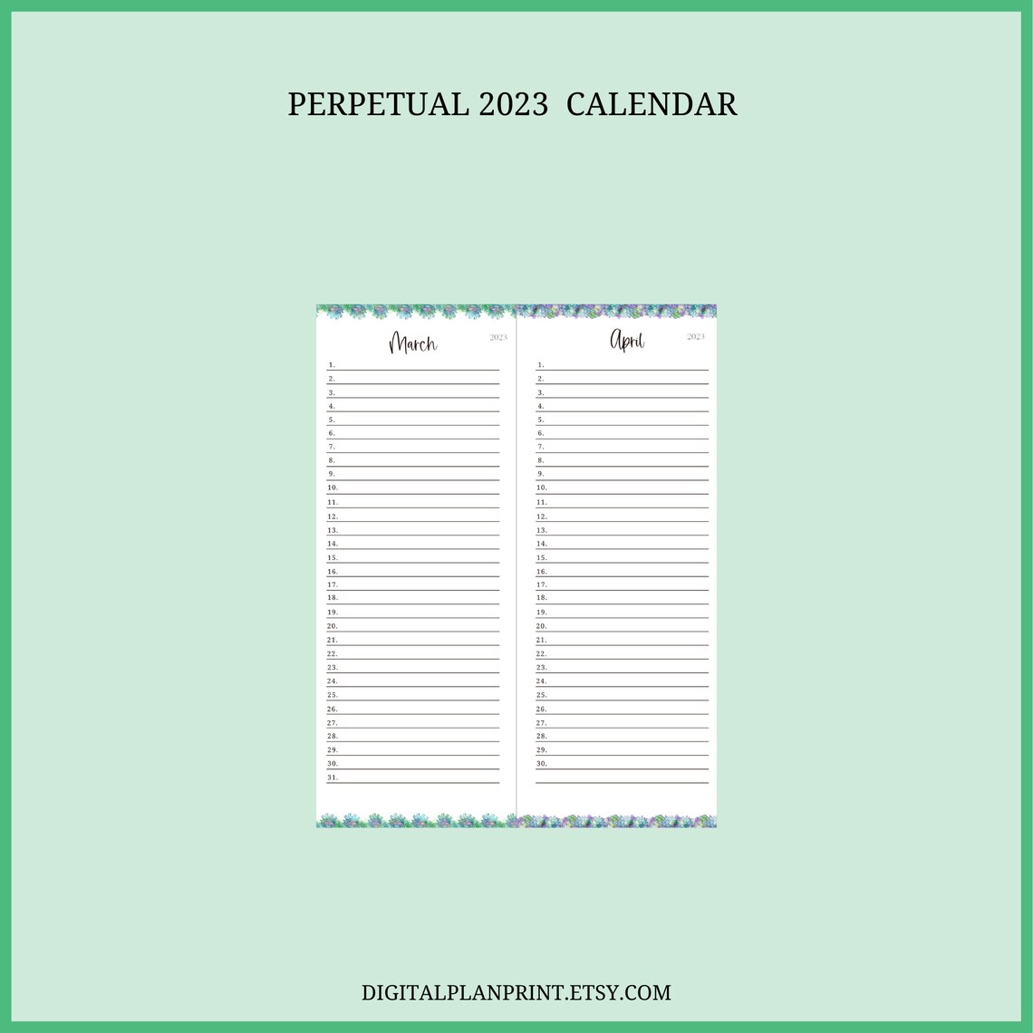 2023 Perpetual Calendar, Printable ,seamless Design ,PDF, Letter Size ...