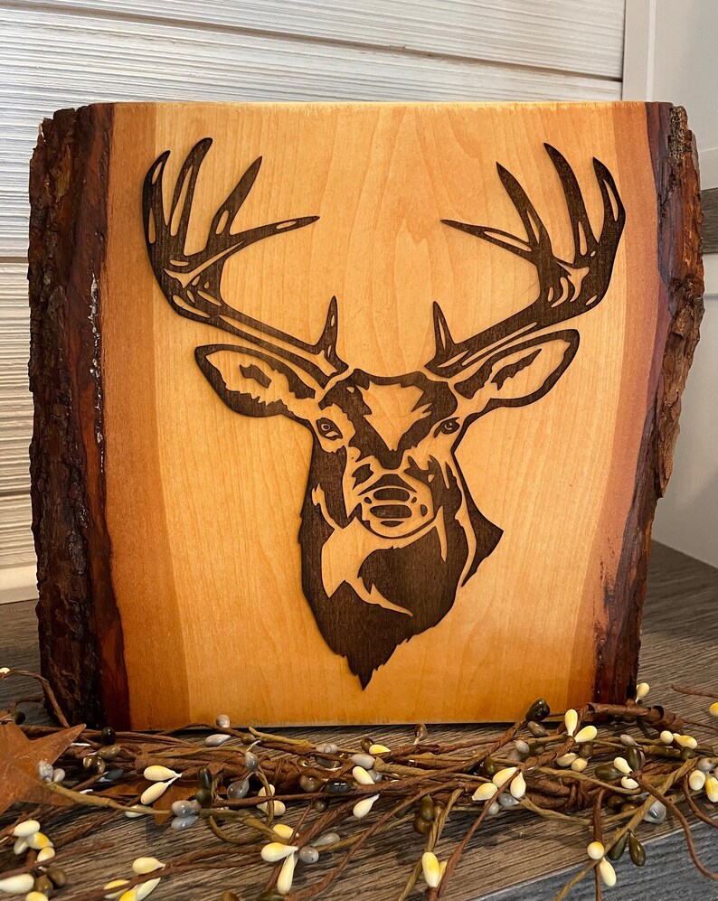 Rustic Live Edge Buck Laser Engraved Wood Plaque - Etsy