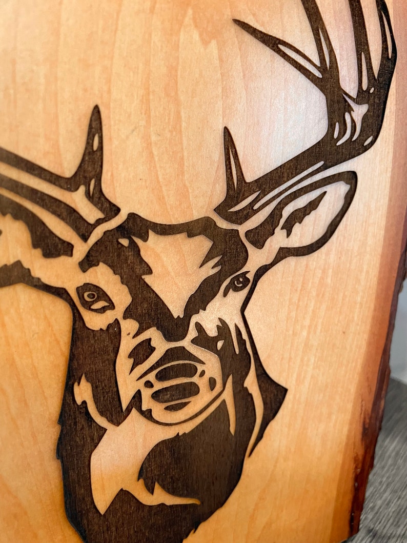 Rustic Live Edge Buck Laser Engraved Wood Plaque - Etsy