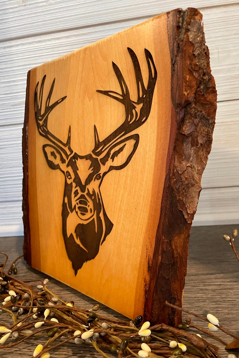 Rustic Live Edge Buck Laser Engraved Wood Plaque - Etsy