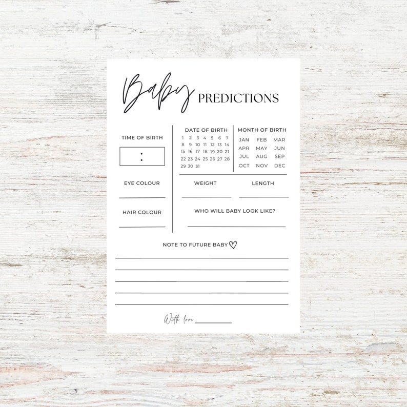 Baby Predictions Card , Printable Baby Shower Games , Baby Shower DIY ...