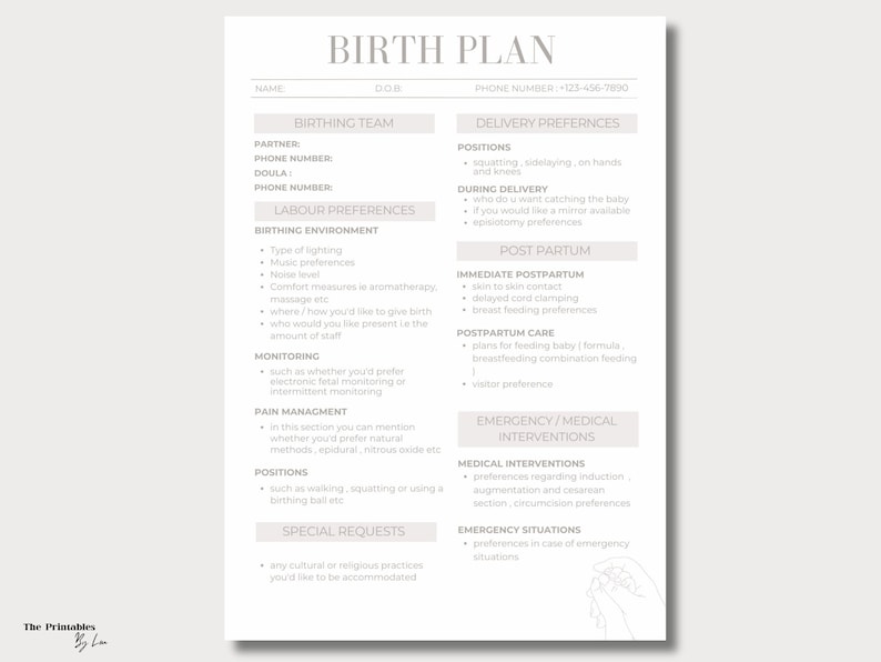 Editable Birth Plan Template Printable Birth Plan Birth - Etsy