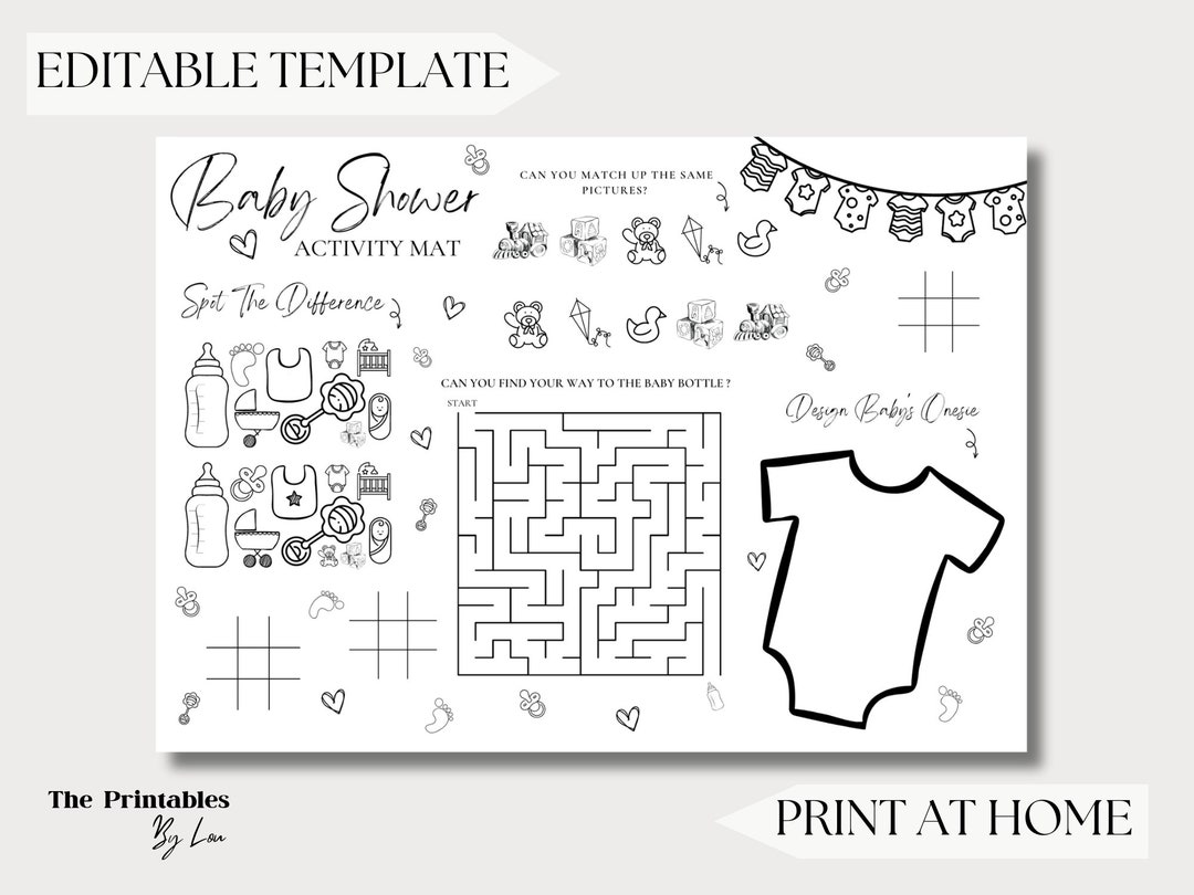 Kids Baby Shower Activity Mat , Baby Shower Activity Book , Baby Shower ...