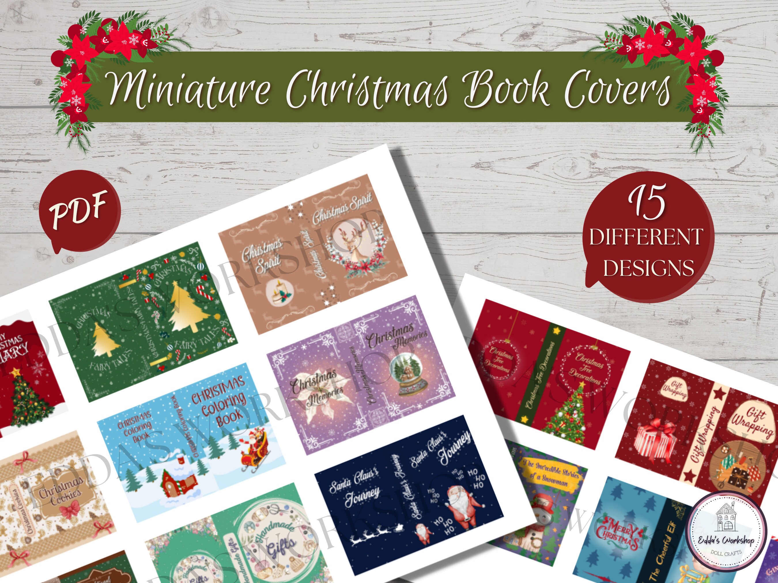 15 Miniature Christmas BOOK COVERS 1/6 Scale Instant Digital Download ...