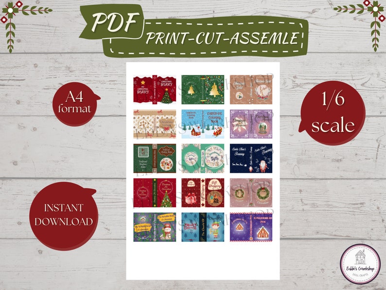 15 Miniature Christmas BOOK COVERS 1/6 Scale Instant Digital Download ...