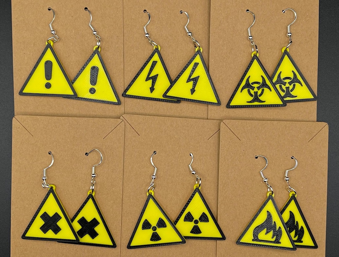 Warning Sign Earrings - 3D Printed - Etsy
