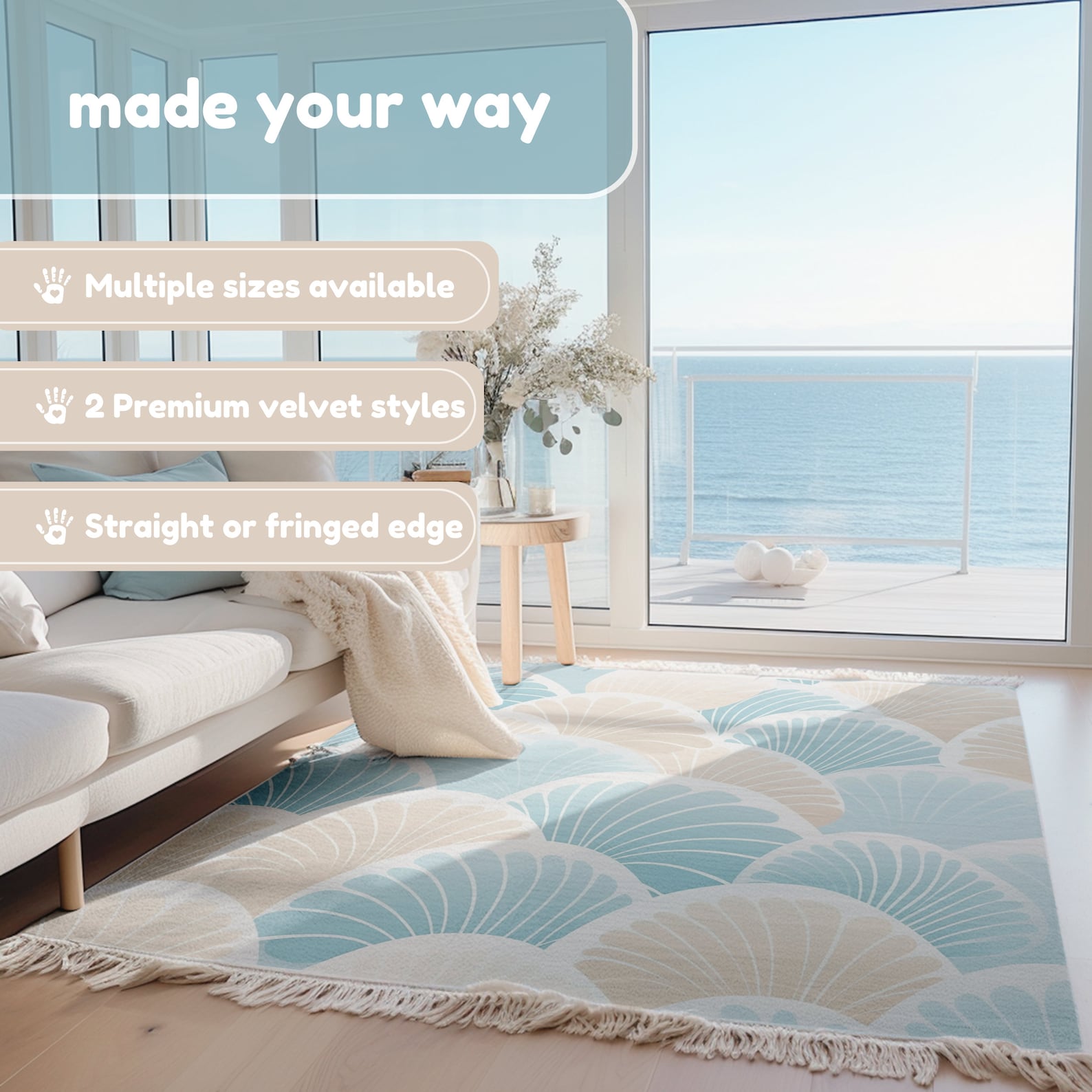 Beach House Coastal Living Room Rug Blue Seaside Beach House Decor Rug ...