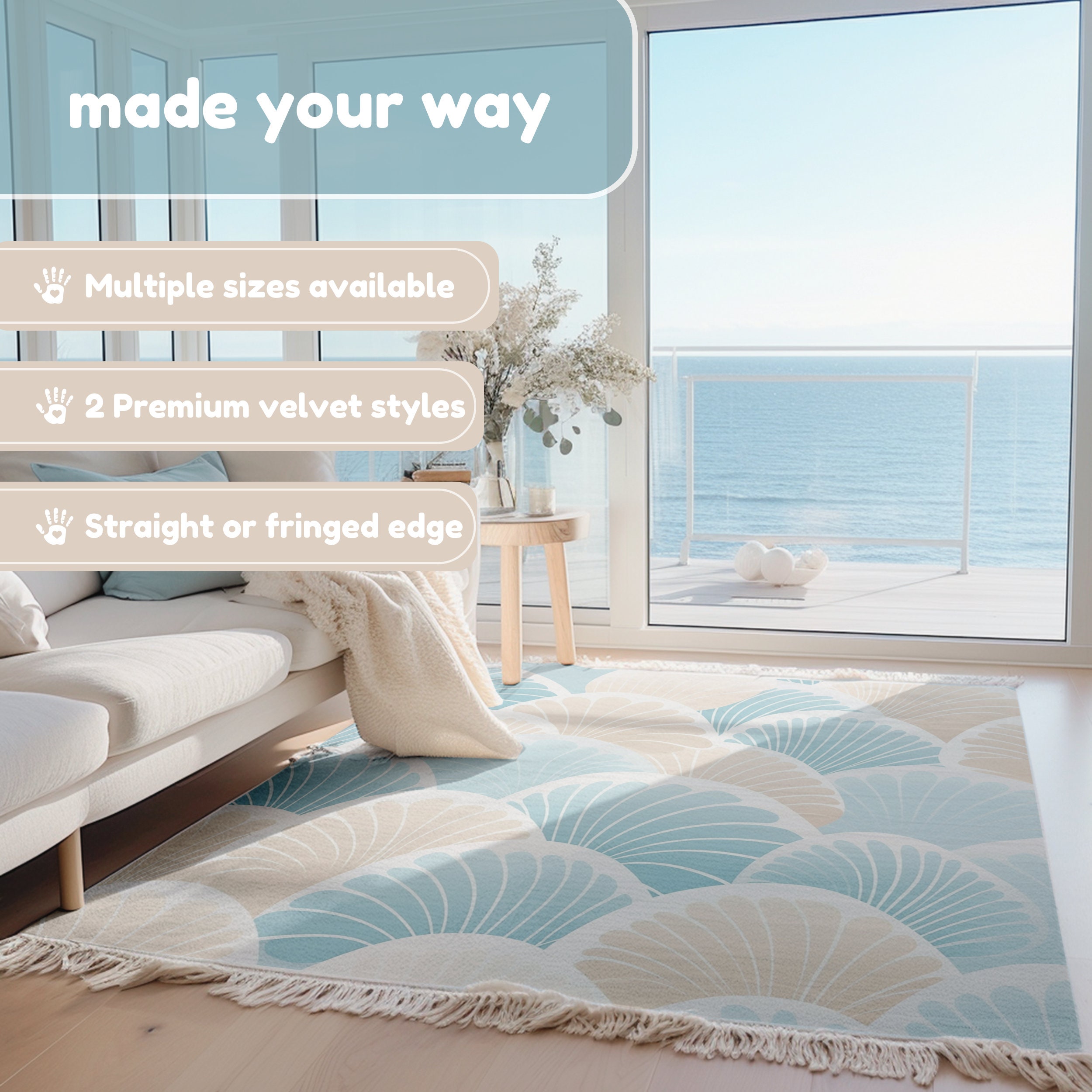 Beach House Coastal Living Room Rug Blue Seaside Beach House Decor Rug ...
