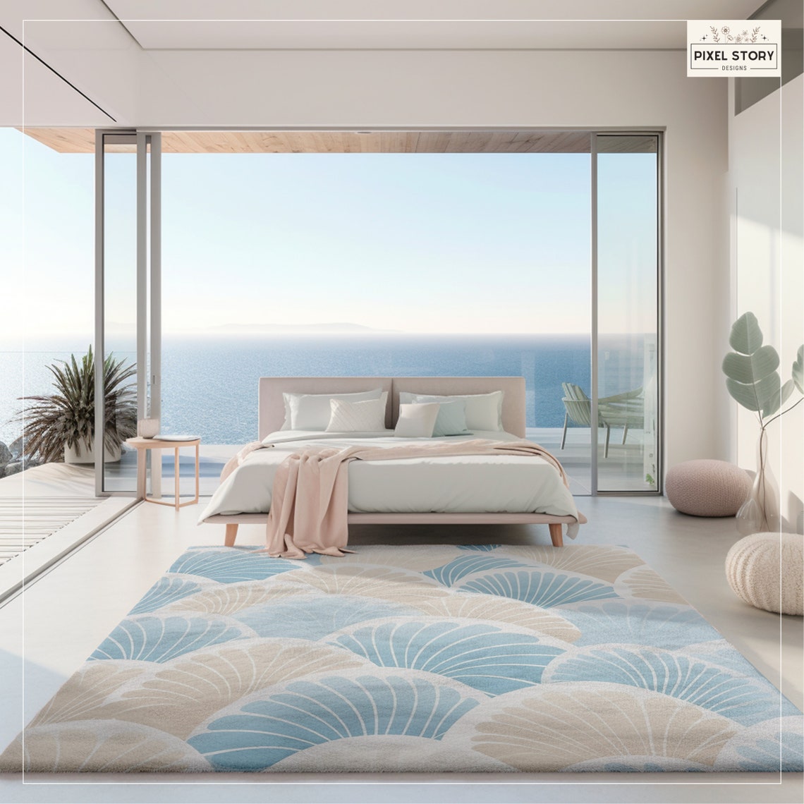 Beach House Coastal Living Room Rug Blue Seaside Beach House - Etsy UK