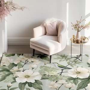 Green Floral Rug for Living Room Rug Floral Botanical Garden Rug for ...