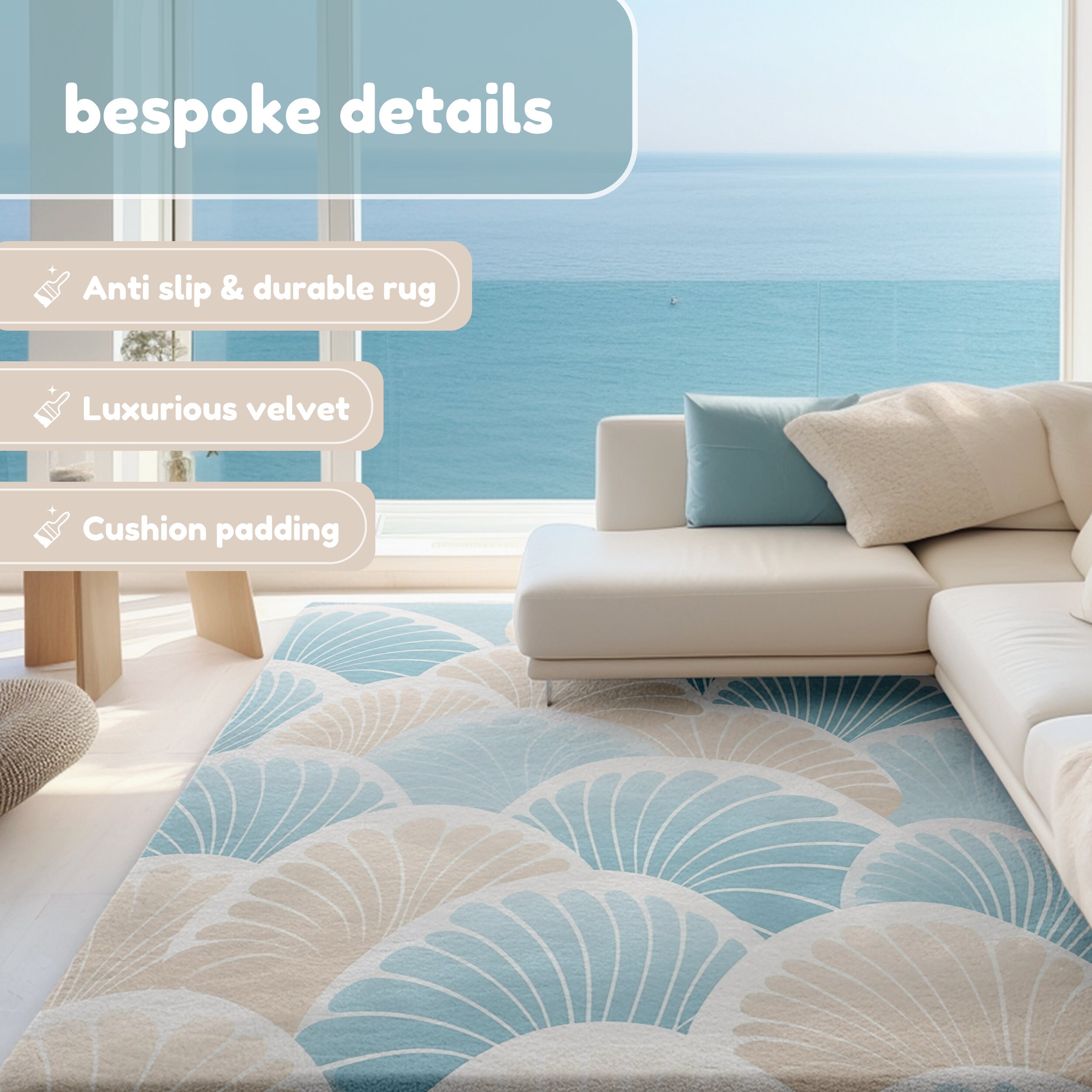 Beach House Coastal Living Room Rug Blue Seaside Beach House Decor Rug ...