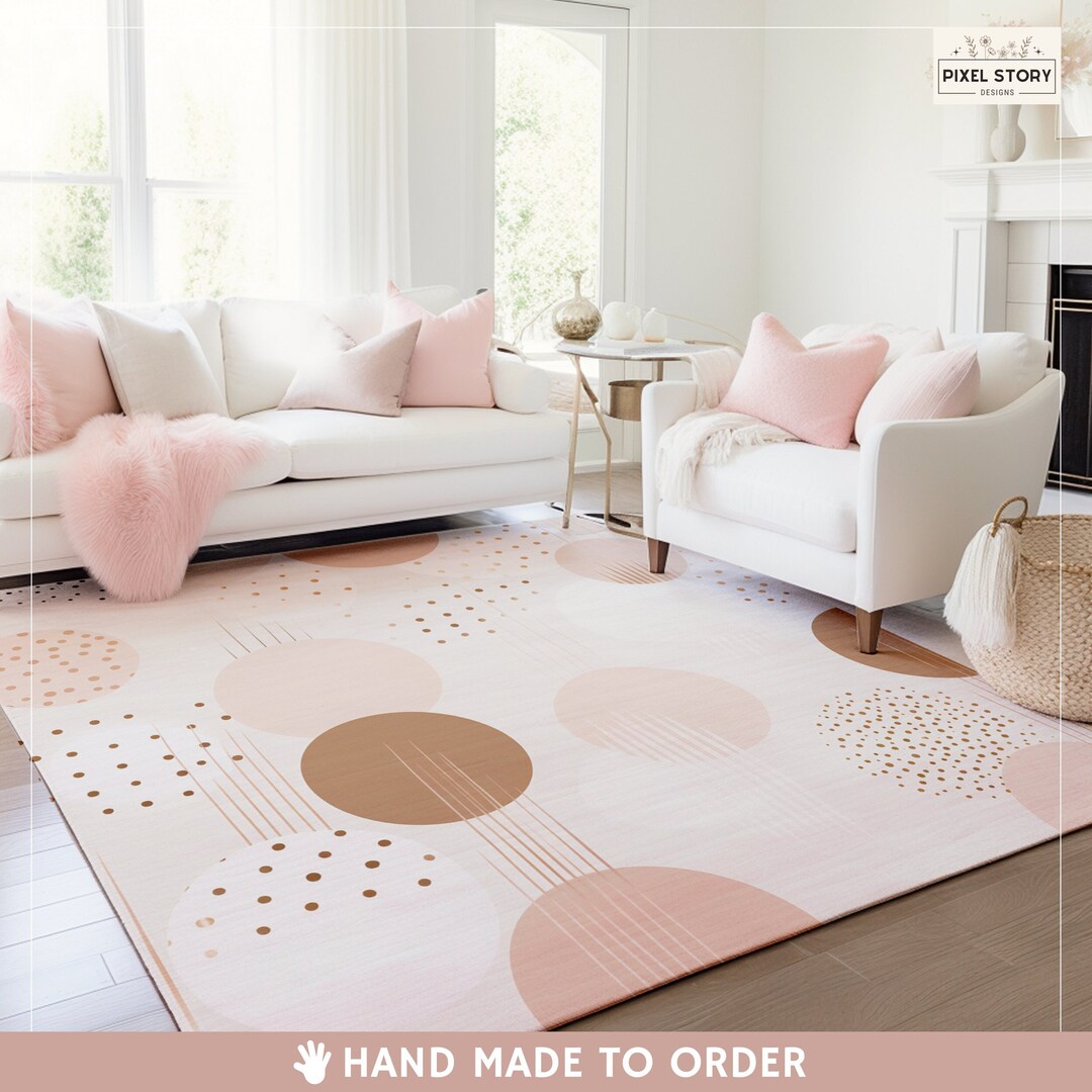Modern Boho Living Room Rug Geometric Pink Geometric Rug Rose Gold ...