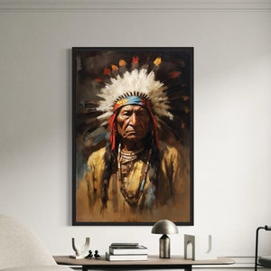 Indian Chief Colorful Painting Canvas PRINT, Native American Indigenous ...