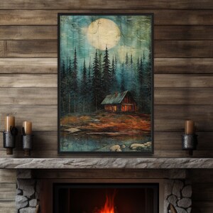 Cabin in the Woods Wall Art, Cozy Over Mantel Decor, Forest Cabin ...