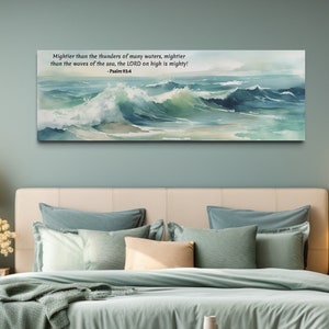 Scripture Wall Art Mightier Than the Waves, Long Horizontal Christian ...