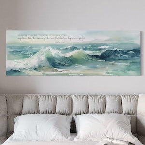 Scripture Wall Art Mightier Than the Waves, Long Horizontal Christian ...