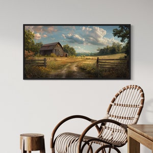 Retro Farm Wall Art Old Barn in the Farm Landscape Painting Canvas ...