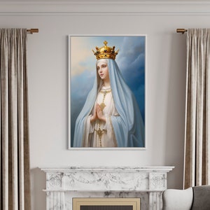 Our Lady of Fatima Painting Canvas Print Blessed Virgin Mary Wall Decor ...