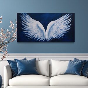 Blue White Angel Wings Extra Large Painting Canvas PRINT, Religious ...