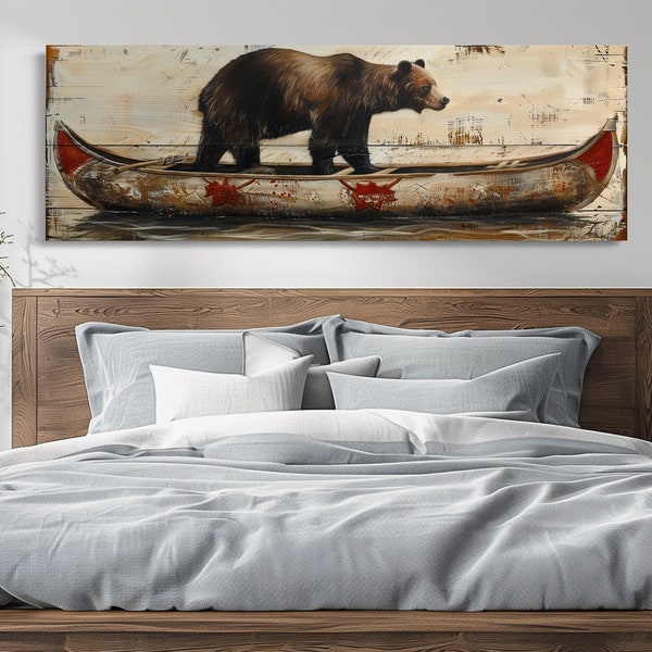 Bear in a Canoe Art - Etsy