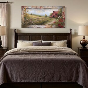 Rustic Farm Wall Art - Old Red Barn Field Landscape Painting Canvas ...