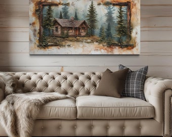 Log Cabin Picture in the Woods - Rustic Wall Art - Etsy