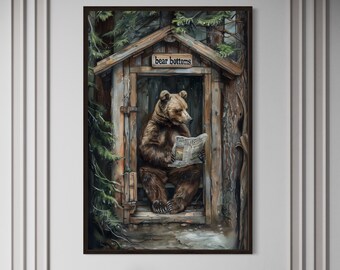 Grizzly Bear Painting Canvas Print - Cabin Wall Art, Rustic Farmhouse ...