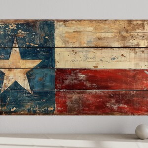 Rustic Texas Flag Extra Large Wall Art, Painting on Wood Effect Canvas ...