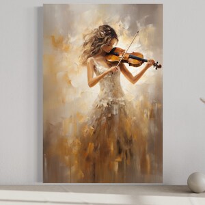 Violin Player Painting Canvas PRINT, Woman With Violin Gold Color Wall ...