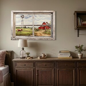 Window View Farm Painting Canvas Print - View of Farm Field Pastoral ...
