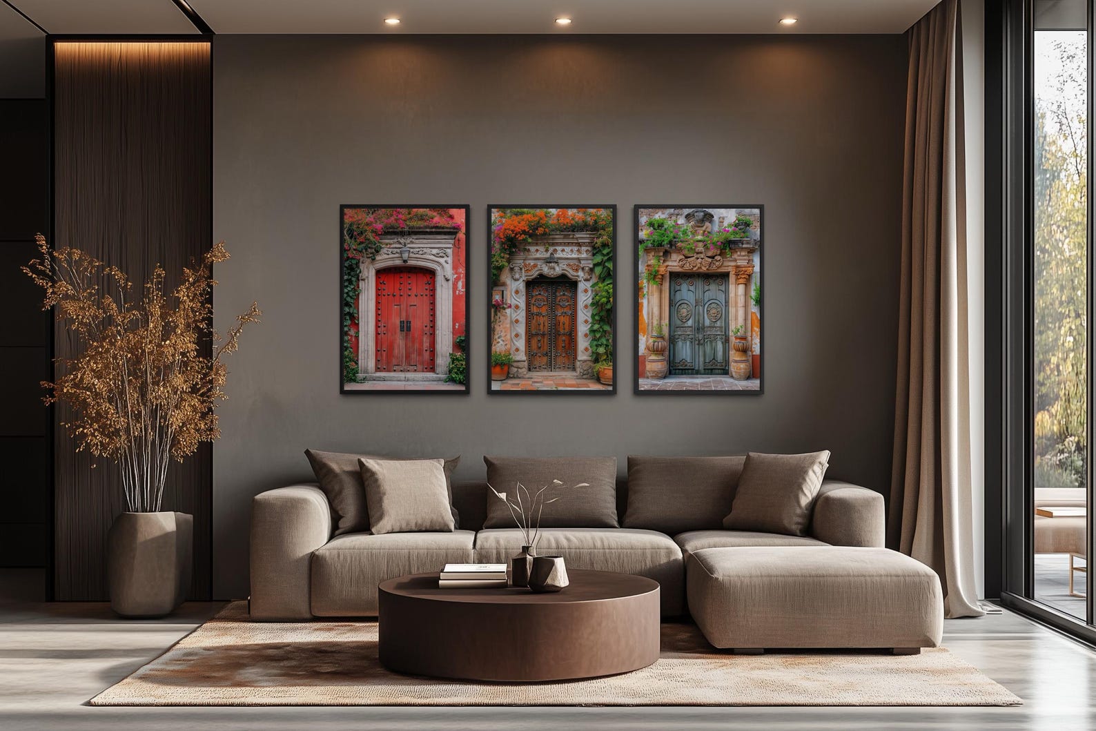 Set of Three Mexican Wall Art, Colorful Mexican Doors Painting Canvas ...